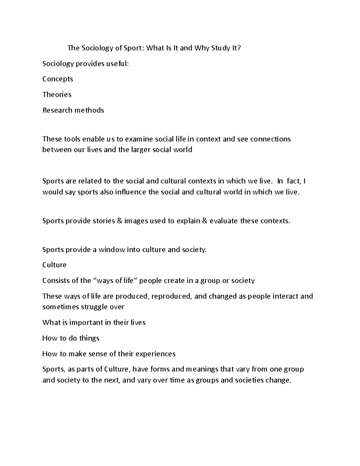 HH-KINE-3620 Chapter 1 Part 1 Notes - The Sociology of Sport: What Is ...