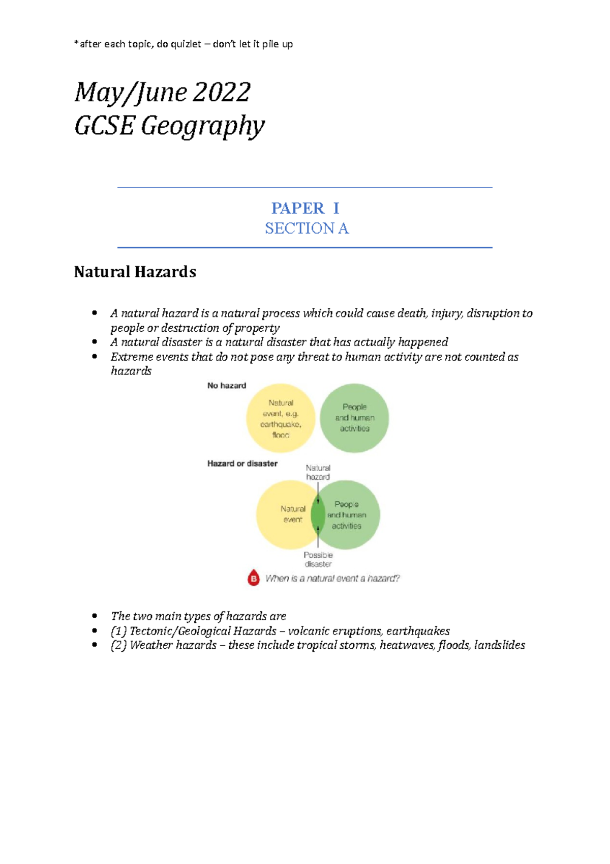 2022 GCSE Geography Notes - May/June 2022 GCSE Geography PAPER, I ...
