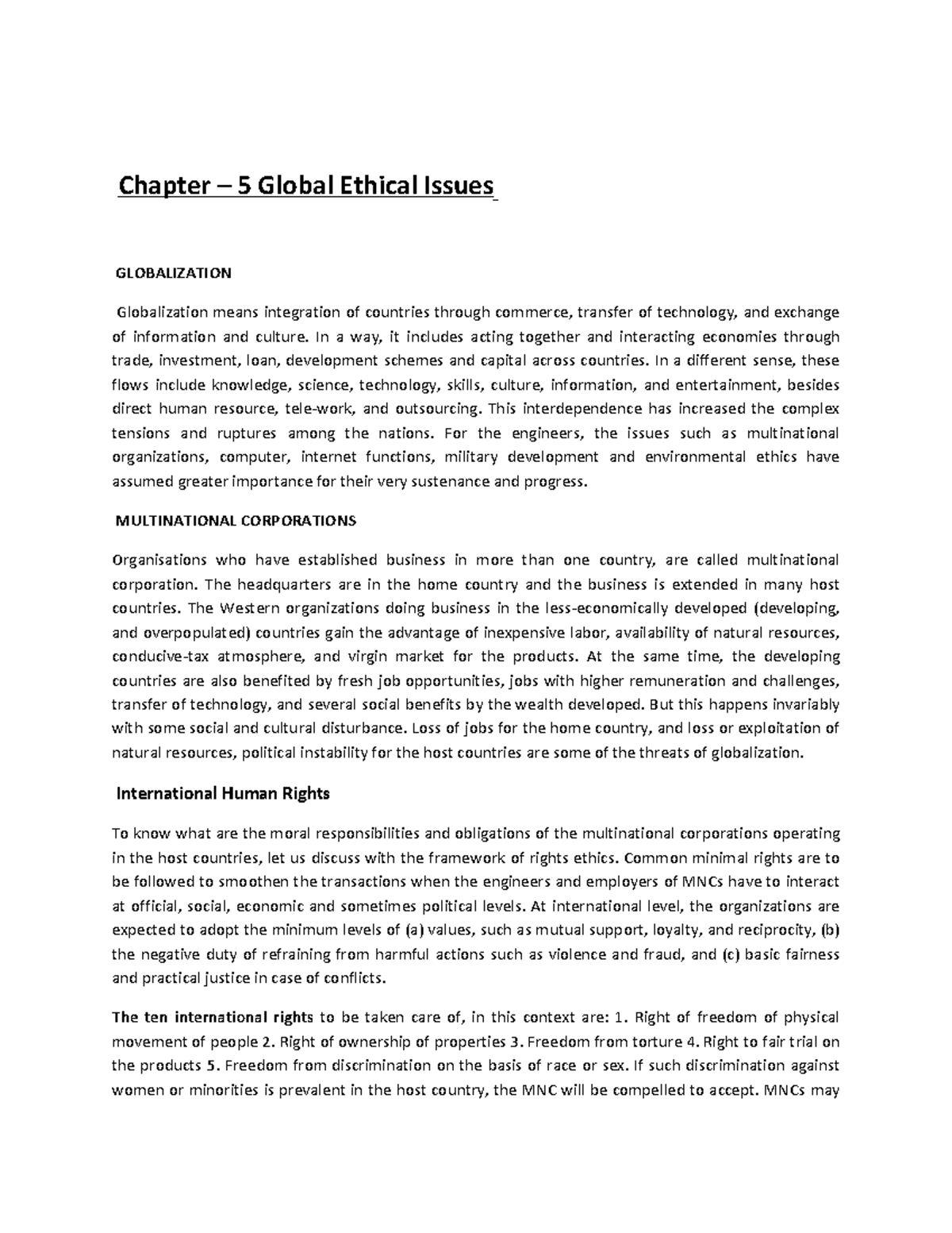 Mod 5 - Professional Ethics module 5a - Chapter – 5 Global Ethical ...
