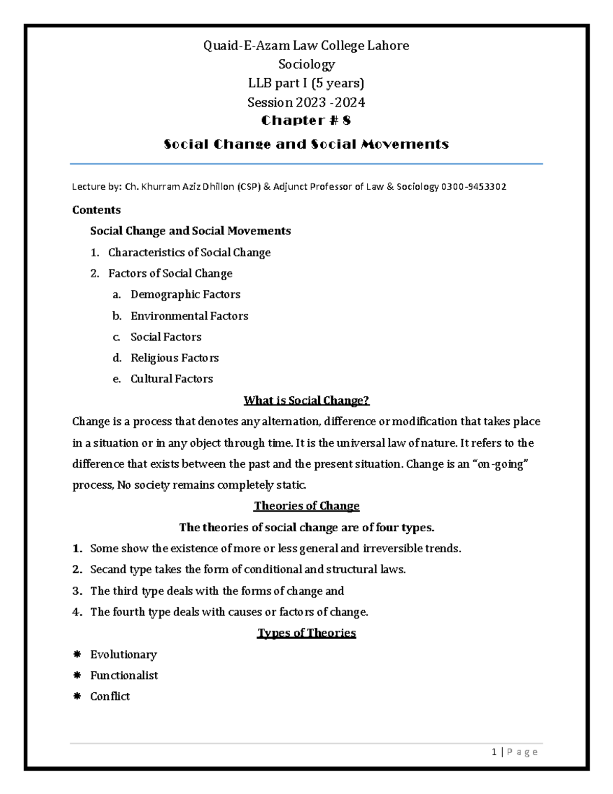 Social Change & Factors of Social Change-2 - Sociology LLB part I (5 ...