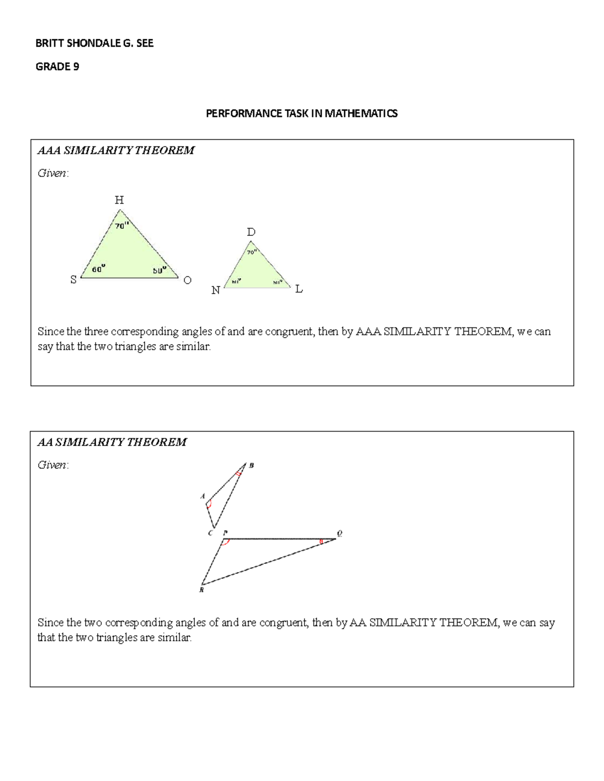 Math-performance-task - BRITT SHONDALE G. SEE GRADE 9 PERFORMANCE TASK IN MATHEMATICS AAA ...