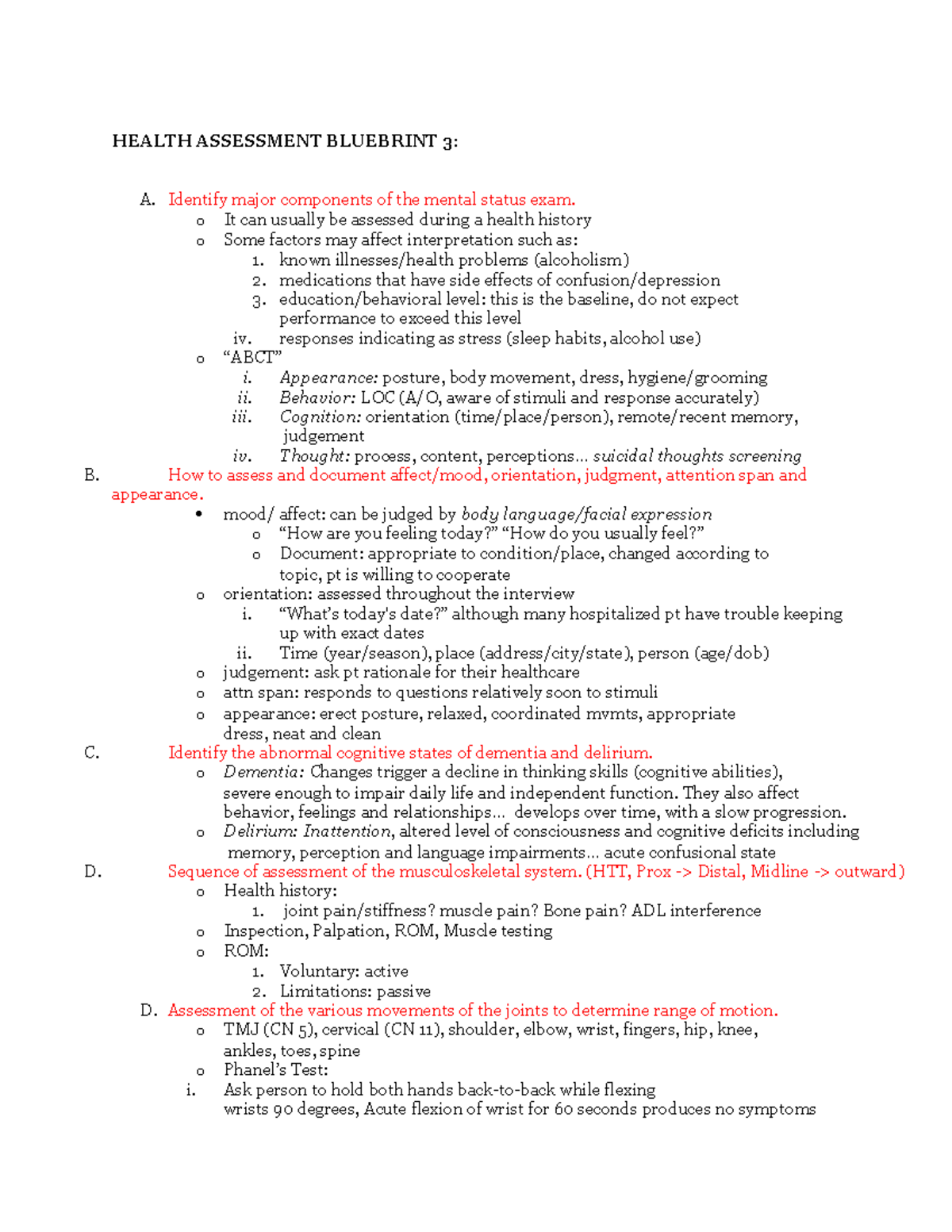 Health Assessment Bluebrint 3 - HEALTH ASSESSMENT BLUEBRINT 3: A ...