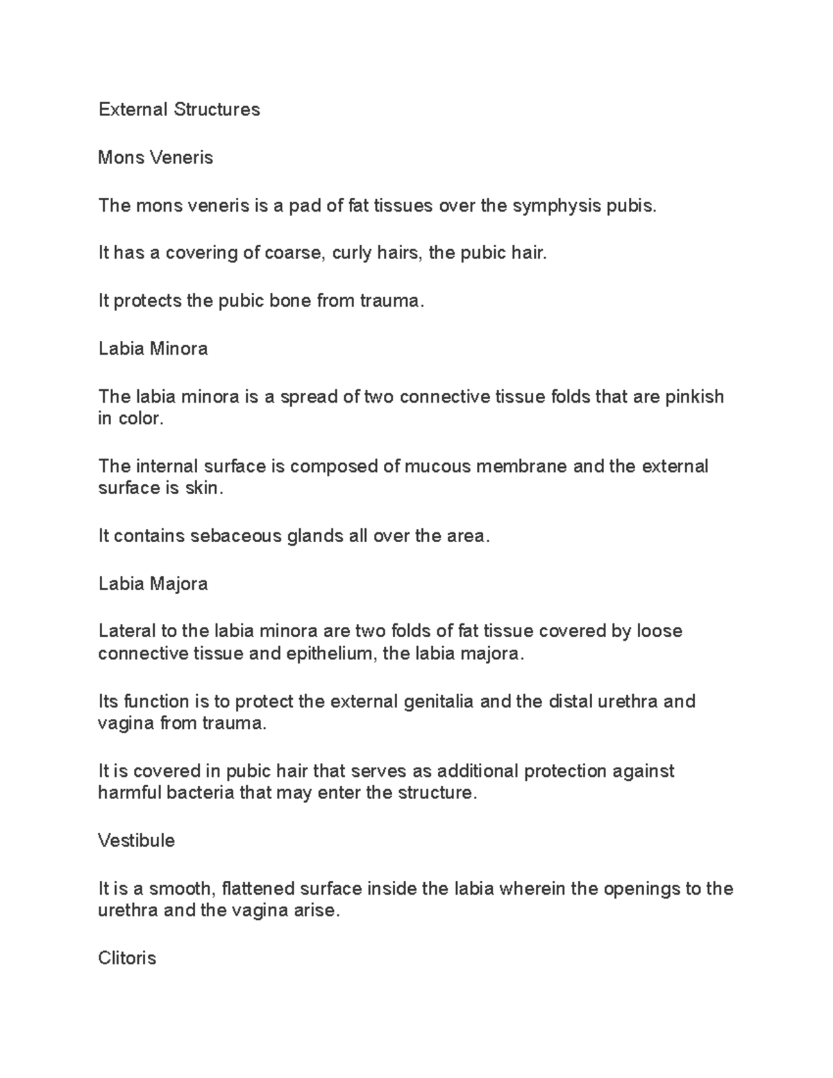 External Structures - lectures notes - External Structures Mons Veneris ...