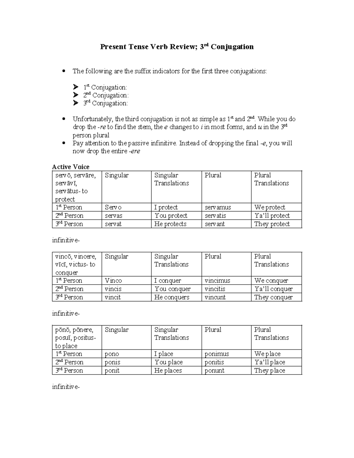 3rd Conjugation - helpful - Present Tense Verb Review; 3rd Conjugation ...