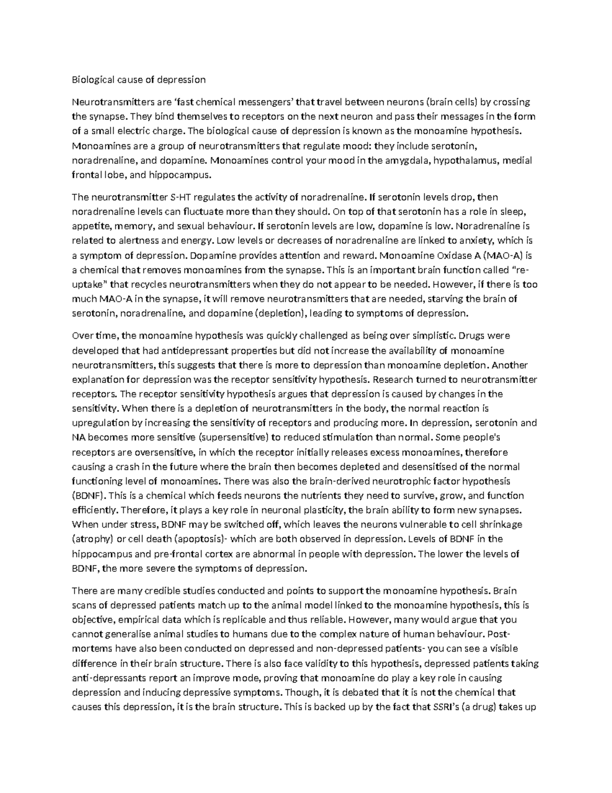 Biological cause of depression - Biological cause of depression ...