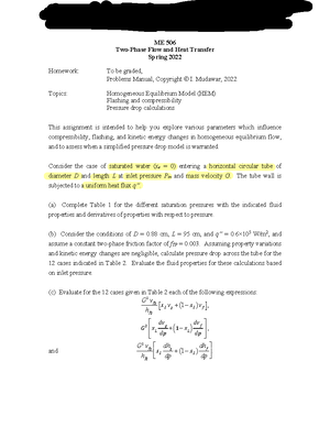 HW P2 - HW P2 - ME 506 Two-Phase Flow and Heat Transfer Practice ...