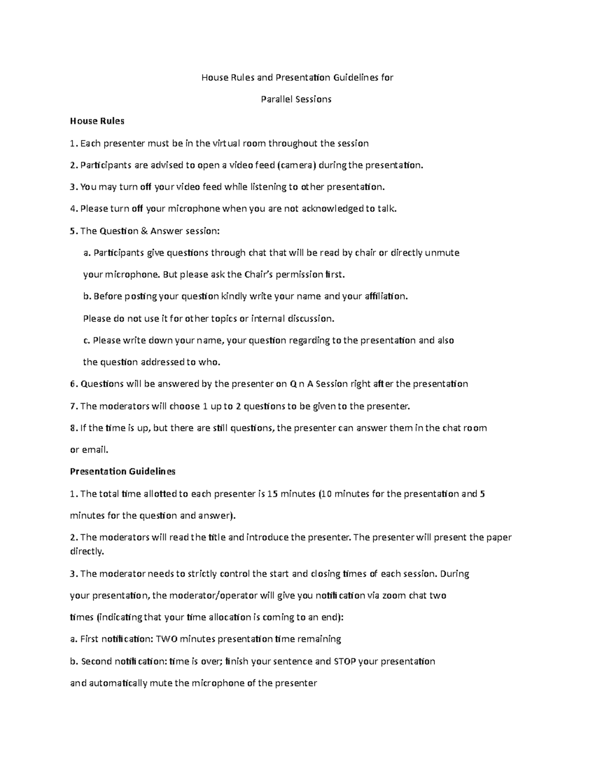 House Rules and Presentation Guidelines for TEC - House Rules and ...