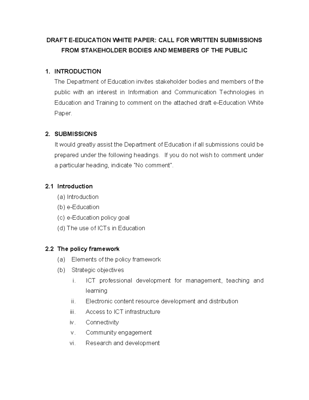 Draft E- Education White Paper - DRAFT E-EDUCATION WHITE PAPER: CALL ...