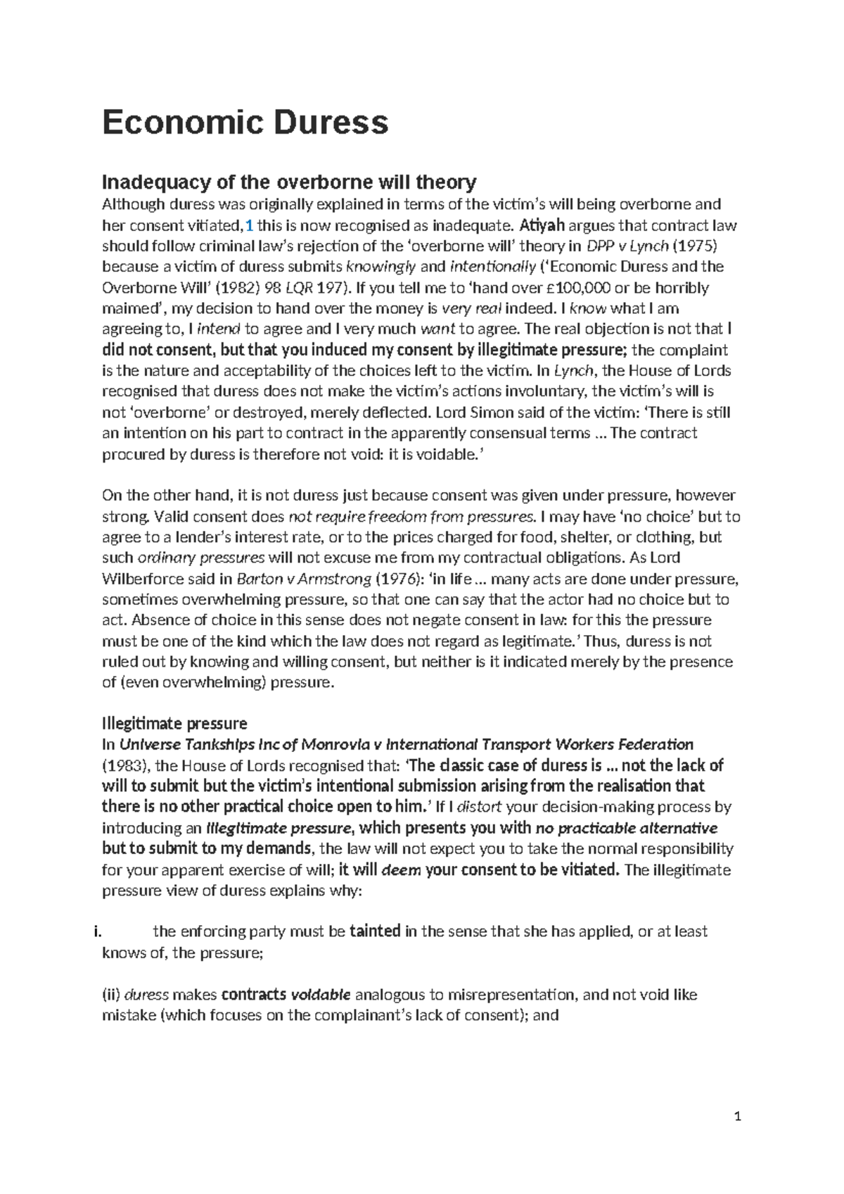 Economic duress.docx - handout - Economic Duress Inadequacy of the ...