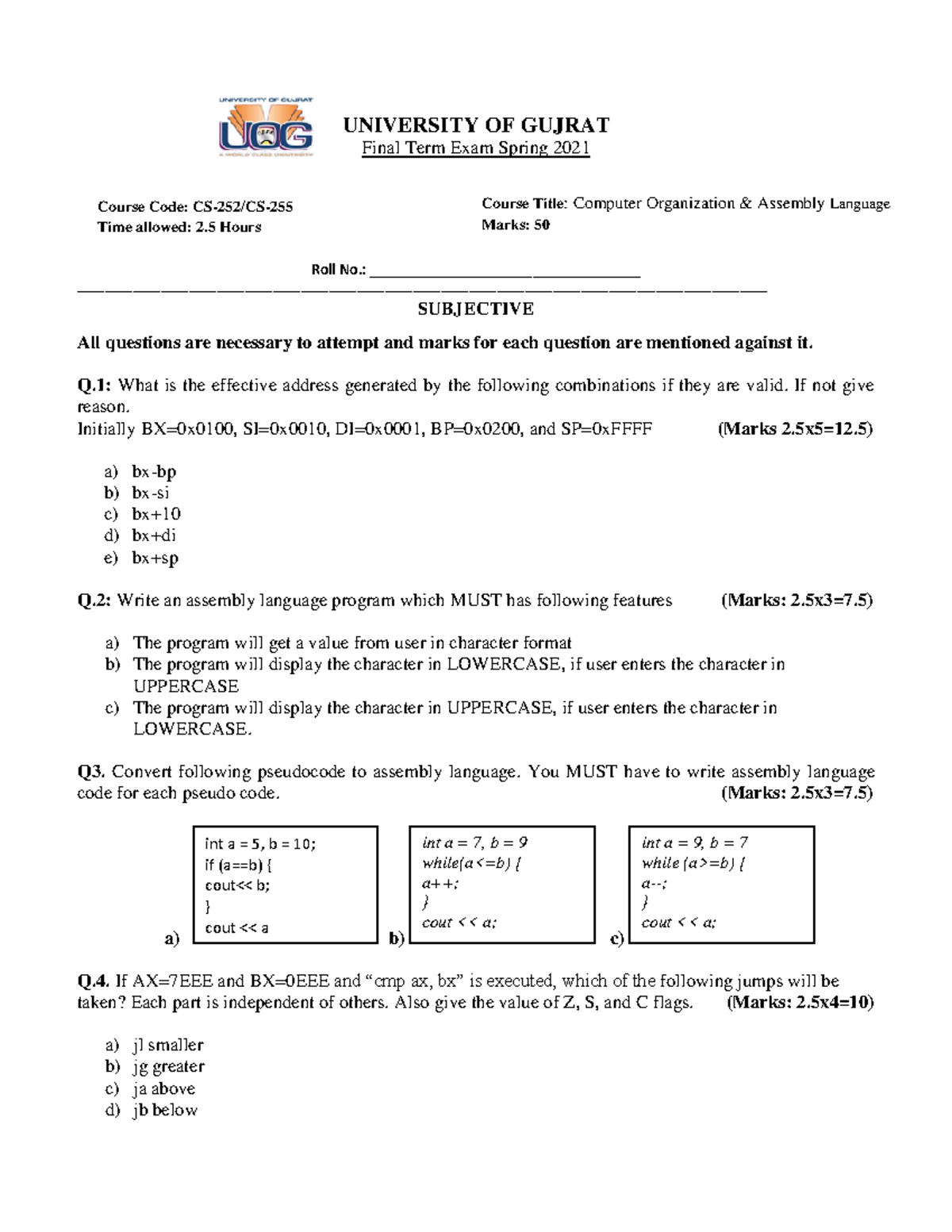 Coal paper,you can - UNIVERSITY OF GUJRAT Final Term Exam Spring 2021 - Studocu