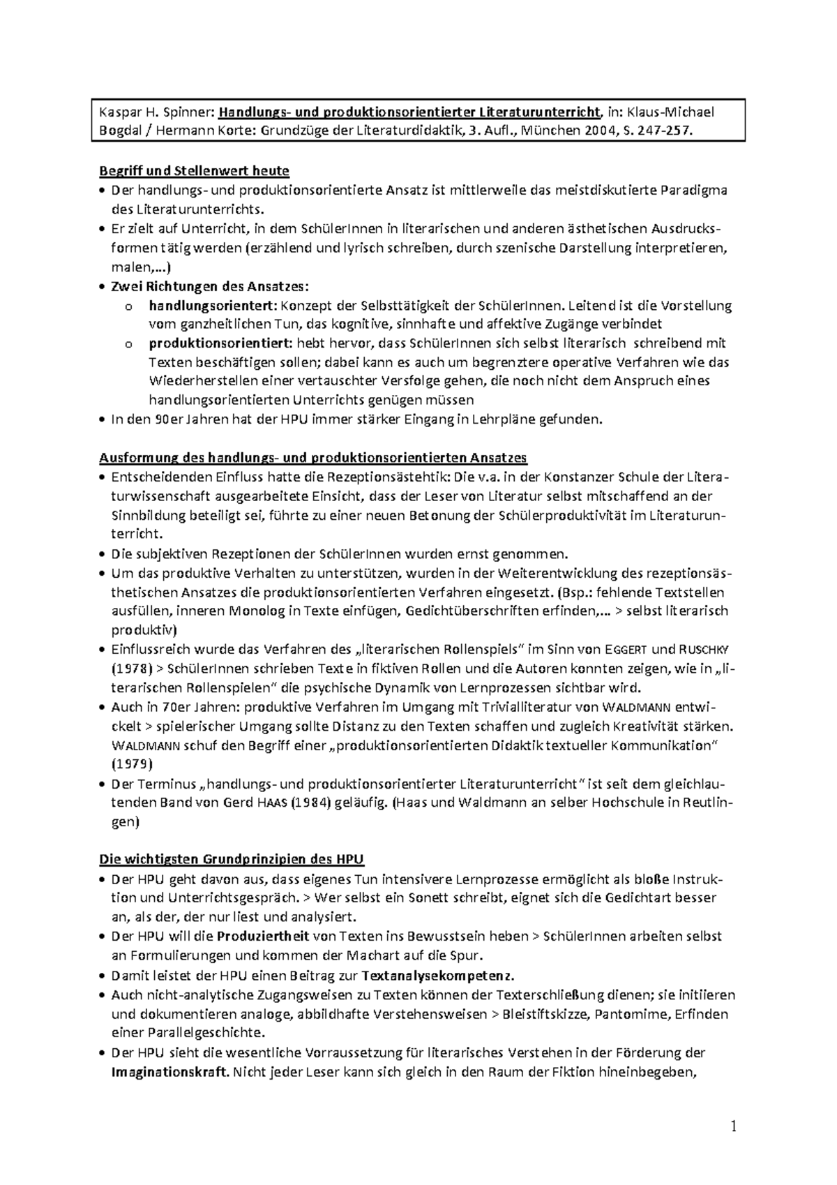 Fachdidaktik Deutsch: Handlungs- und produktionsorientierter ...