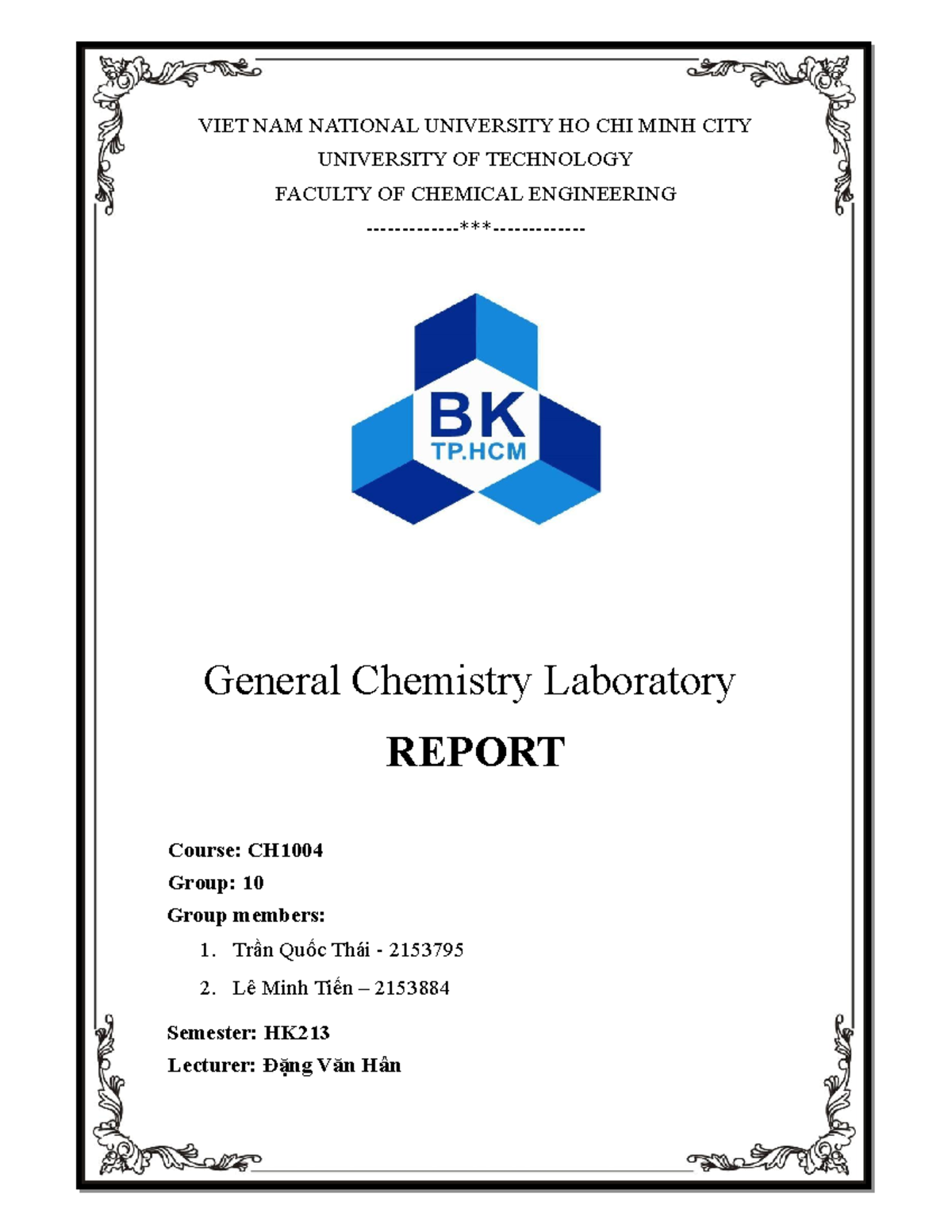 General Chemistry labs report - VIET NAM NATIONAL UNIVERSITY HO CHI ...