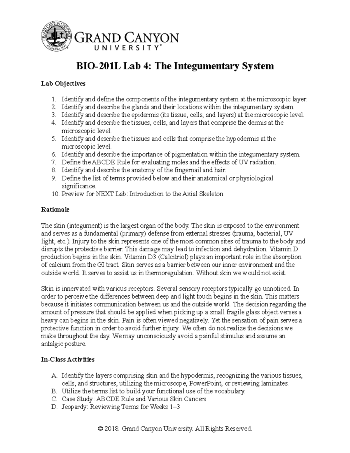 BIO201L Terms List #4 - Terminology 4 - BIO-201L Lab 4: The Integumentary System Lab Objectives ...