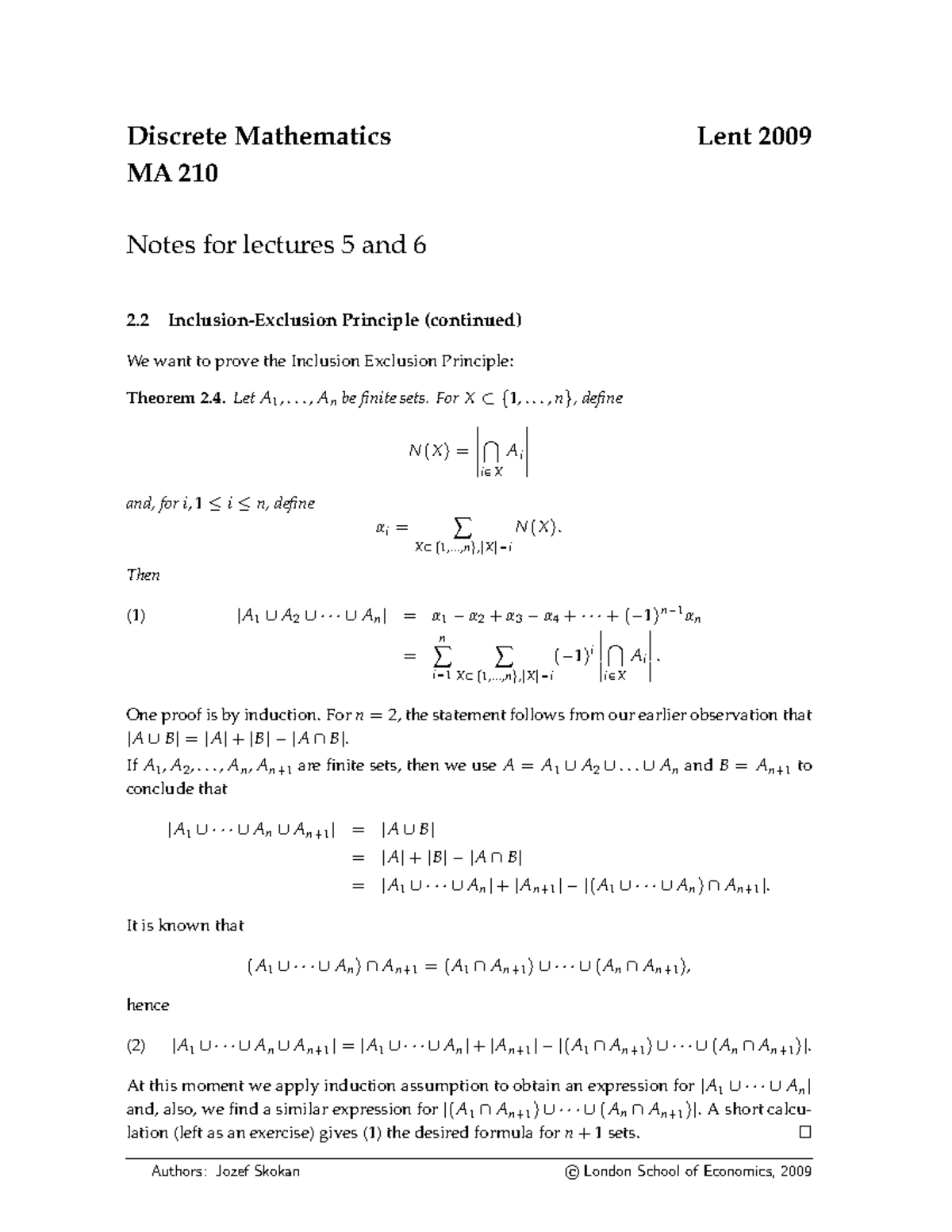 MA210 2009-2010 Week 3 Lecture Notes - Discrete Mathematics Lent 2009 ...