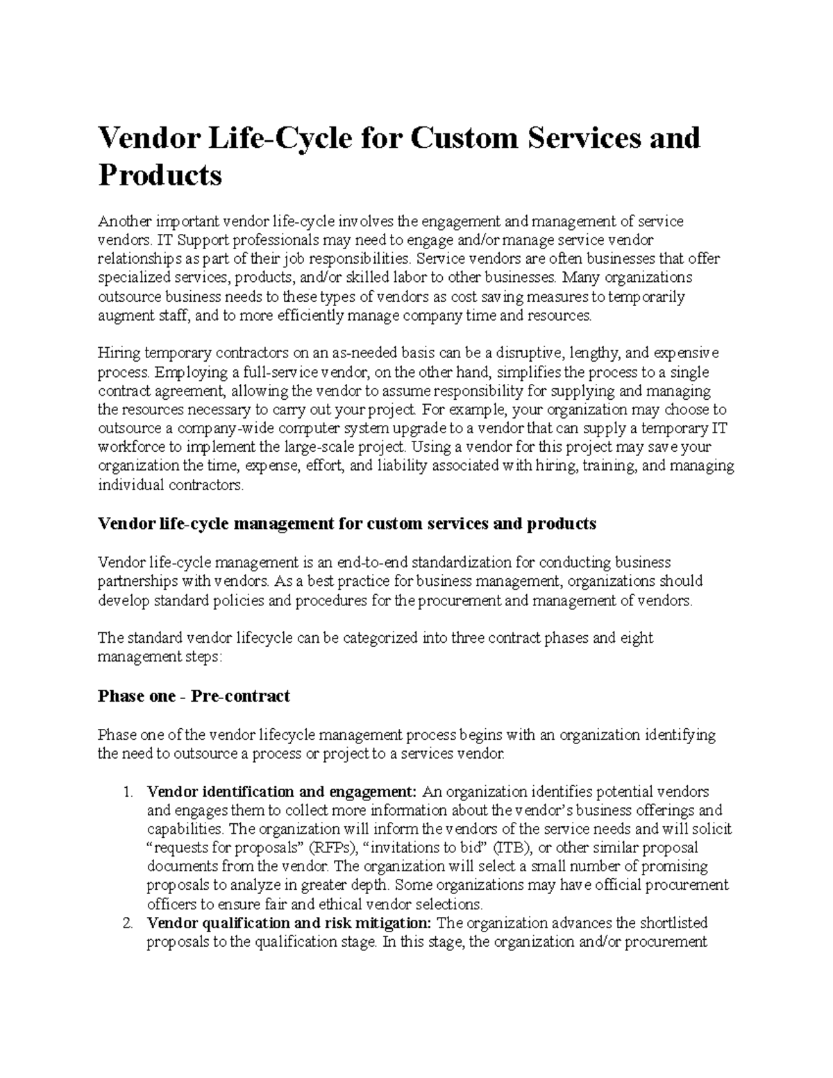 Vendor Life-Cycle for Custom Services and Products - Vendor Life-Cycle ...