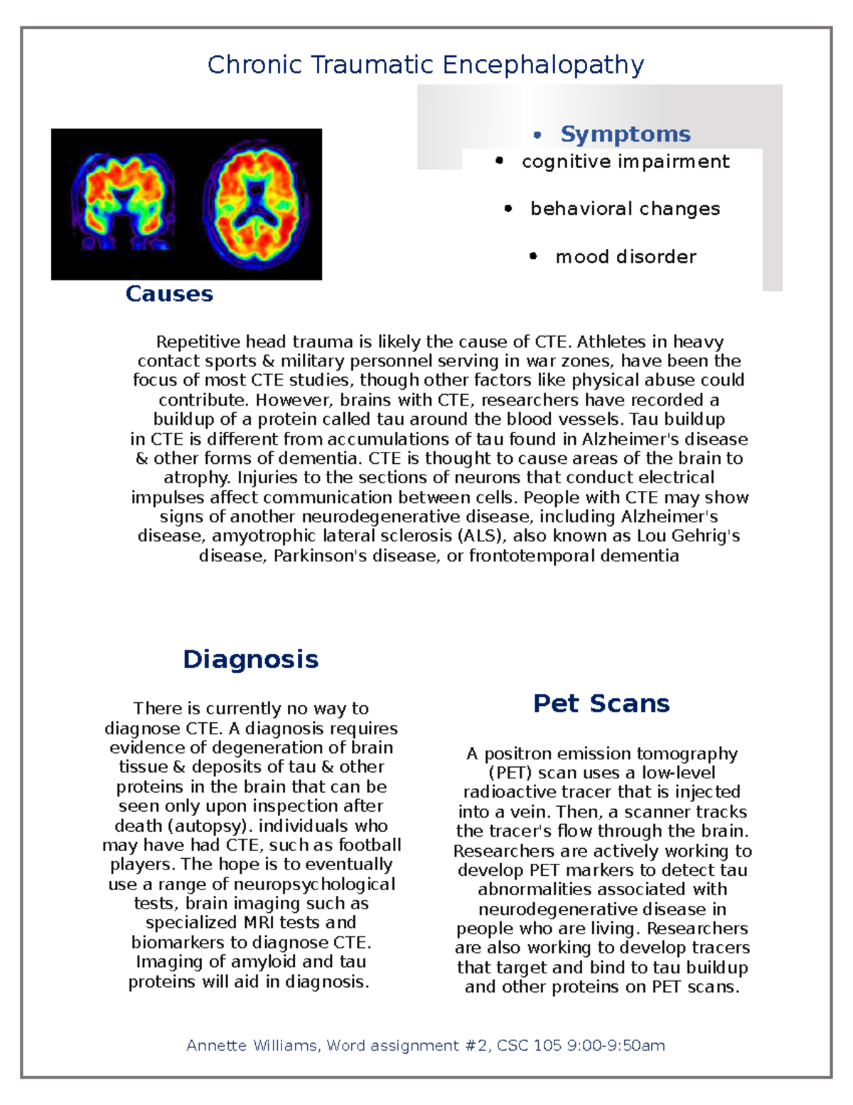 word assignment - Chronic Traumatic Encephalopathy Causes Repetitive ...