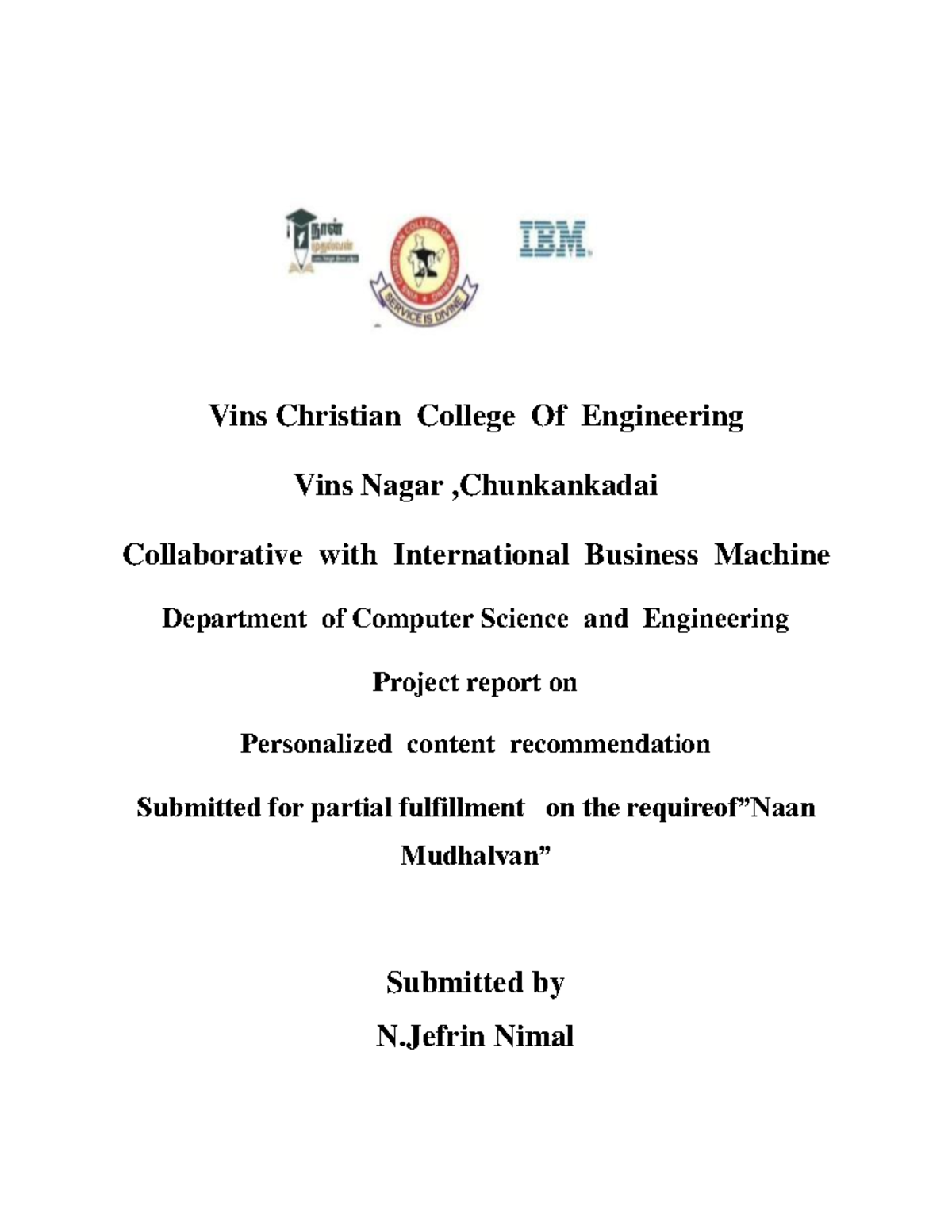 Naan Mudhalvan Phase 5 Project.nimal-1 - Vins Christian College Of ...