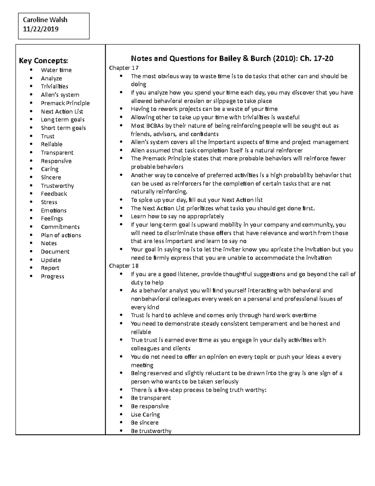 Notes 13 - Key Concepts: Water time Analyze Trivialities Allen’s system ...