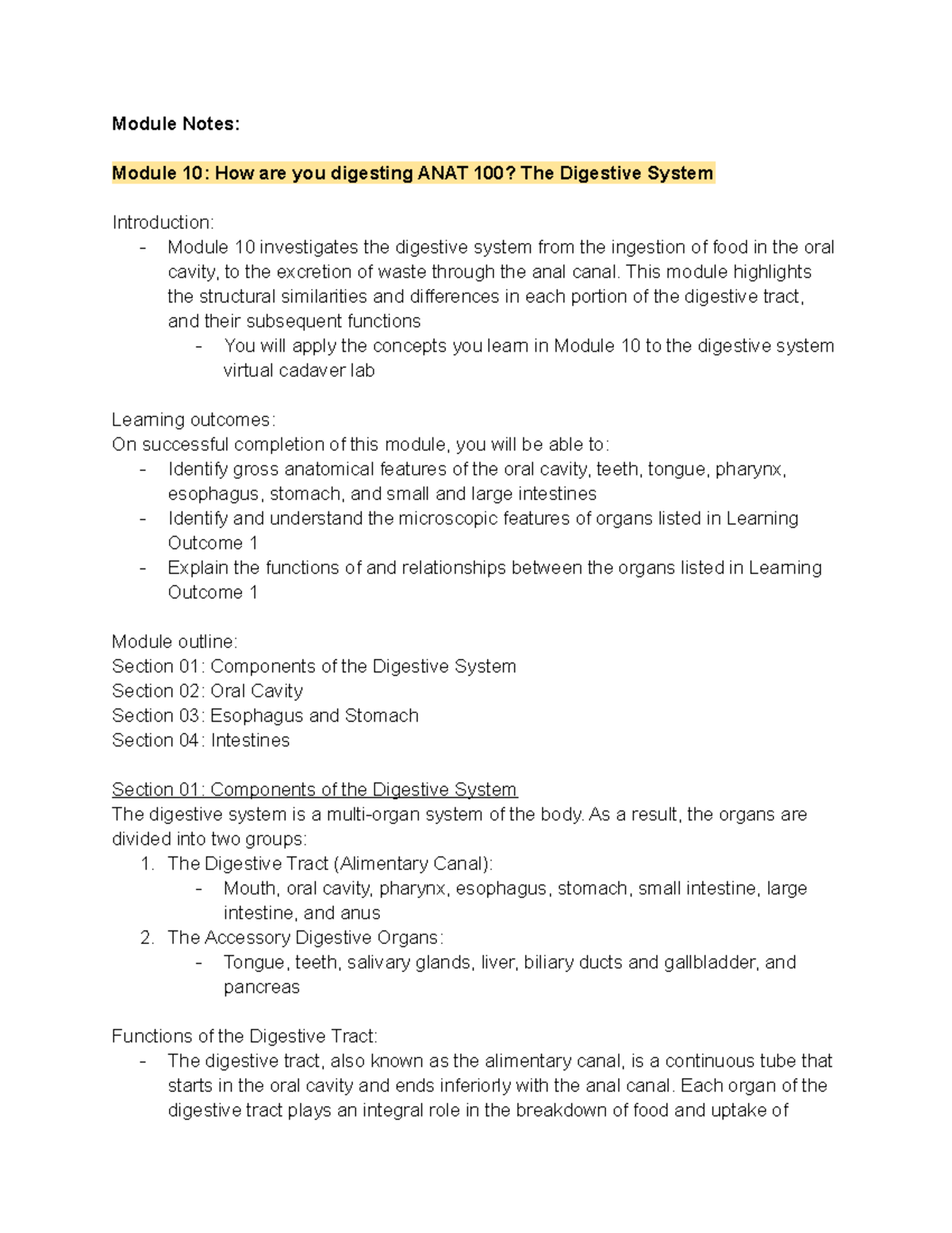 ANAT Modules 10 11 - Module Notes: Module 10: How are you digesting ...