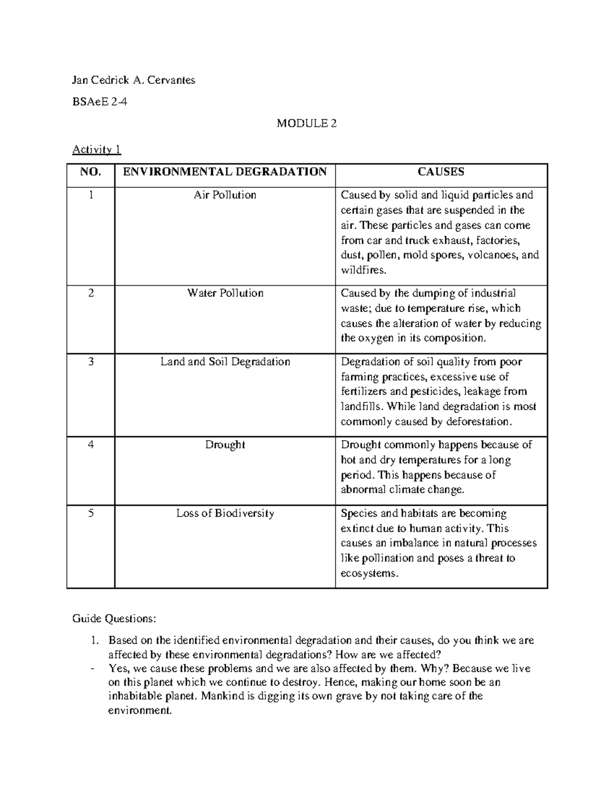 Environmental Science Module 3 - Jan Cedrick A. Cervantes BSAeE 2 ...