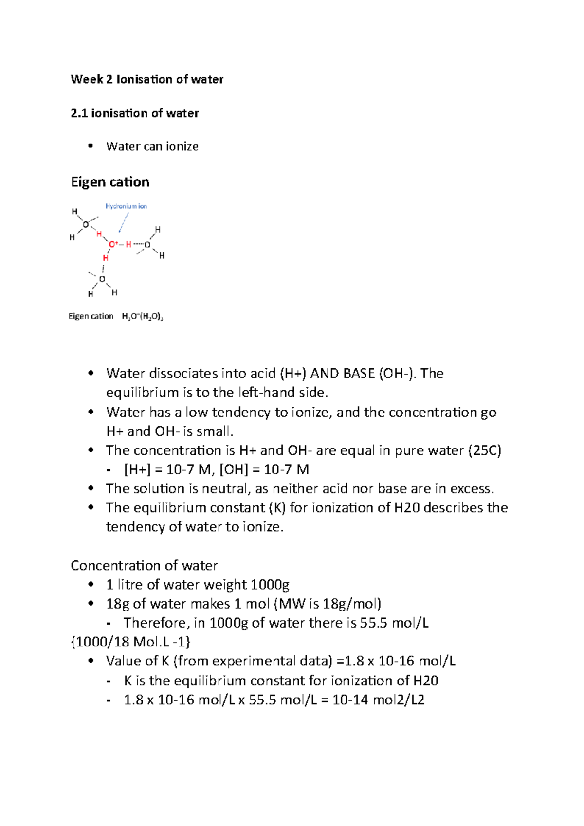 Week 2 Ionisation of water - Week 2 Ionisation of water 2 ionisation of ...