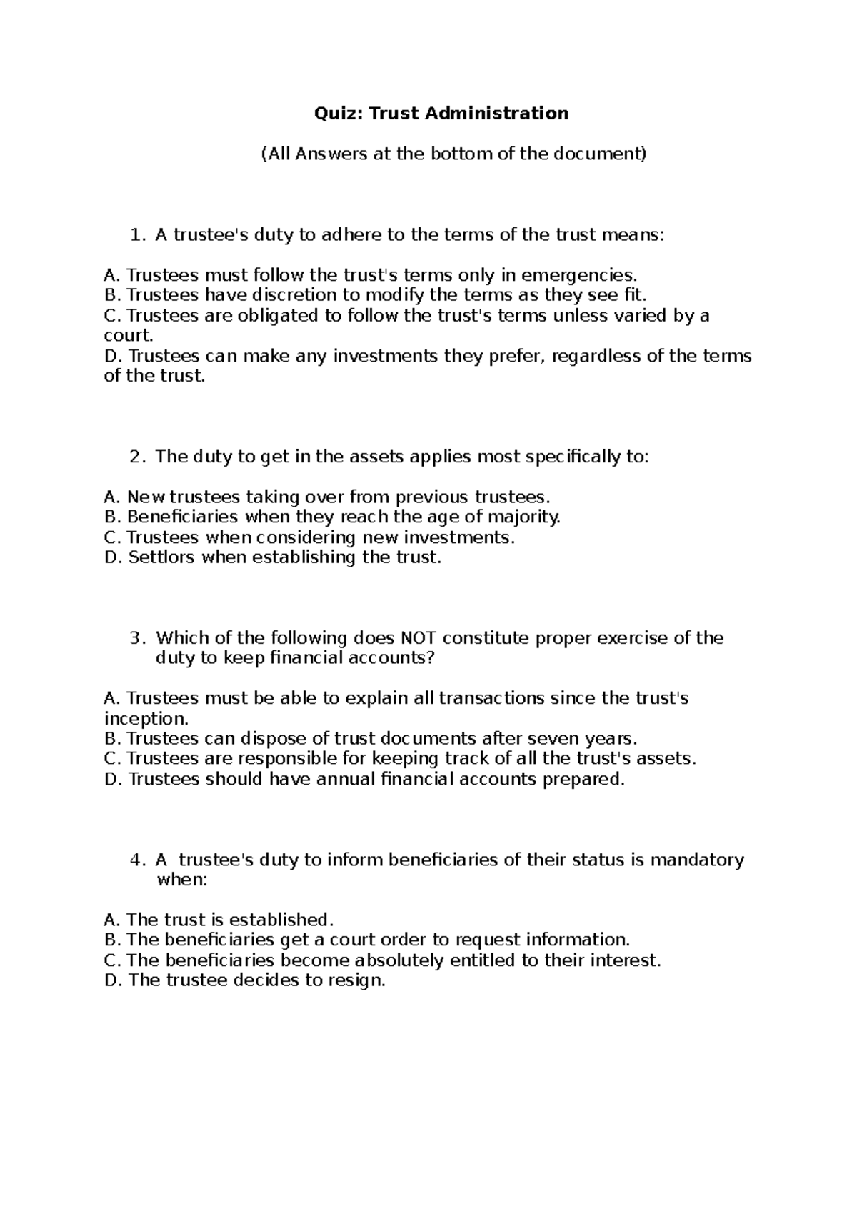 Quiz - Trust Administration - Quiz: Trust Administration (All Answers ...