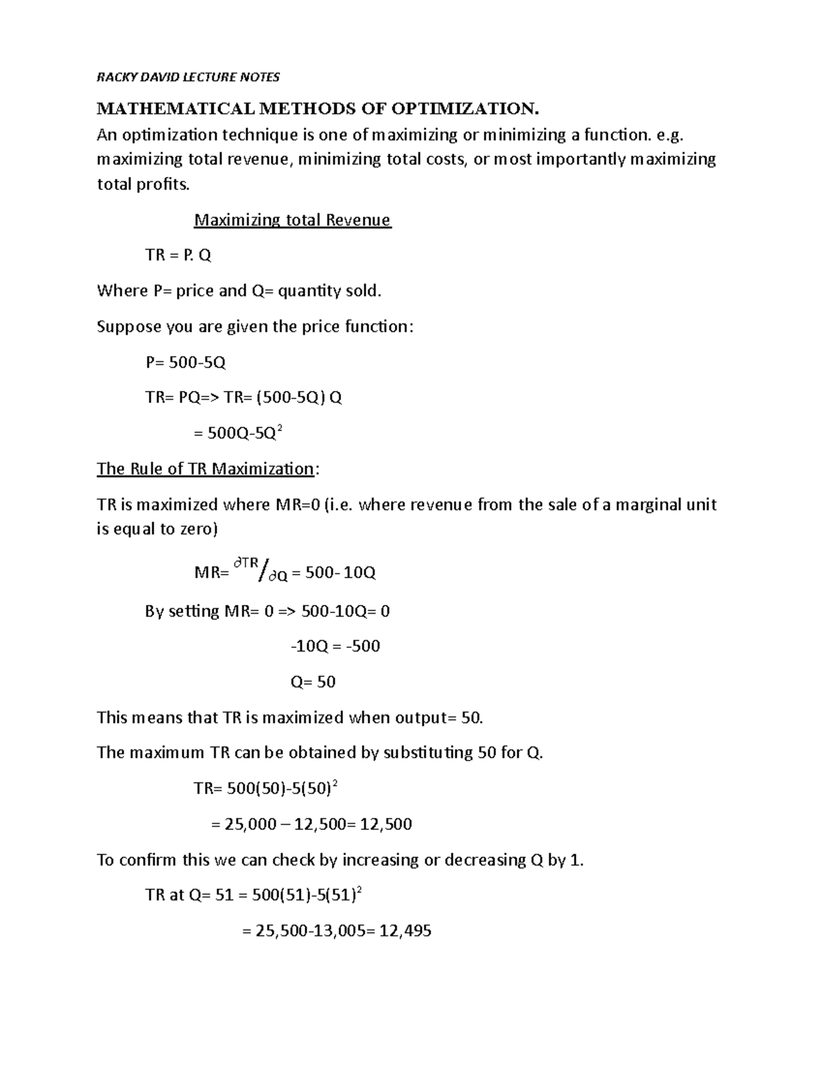 Mathematical Methods OF Optimization - MATHEMATICAL METHODS OF ...