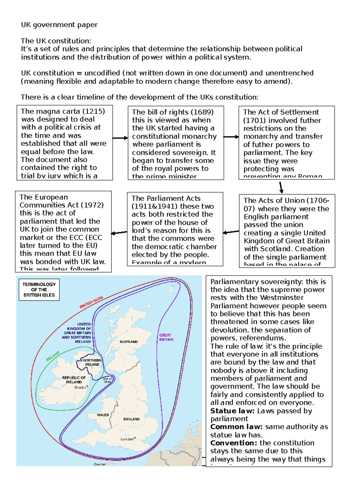 UK government paper - UK constitution = uncodified (not written down in ...