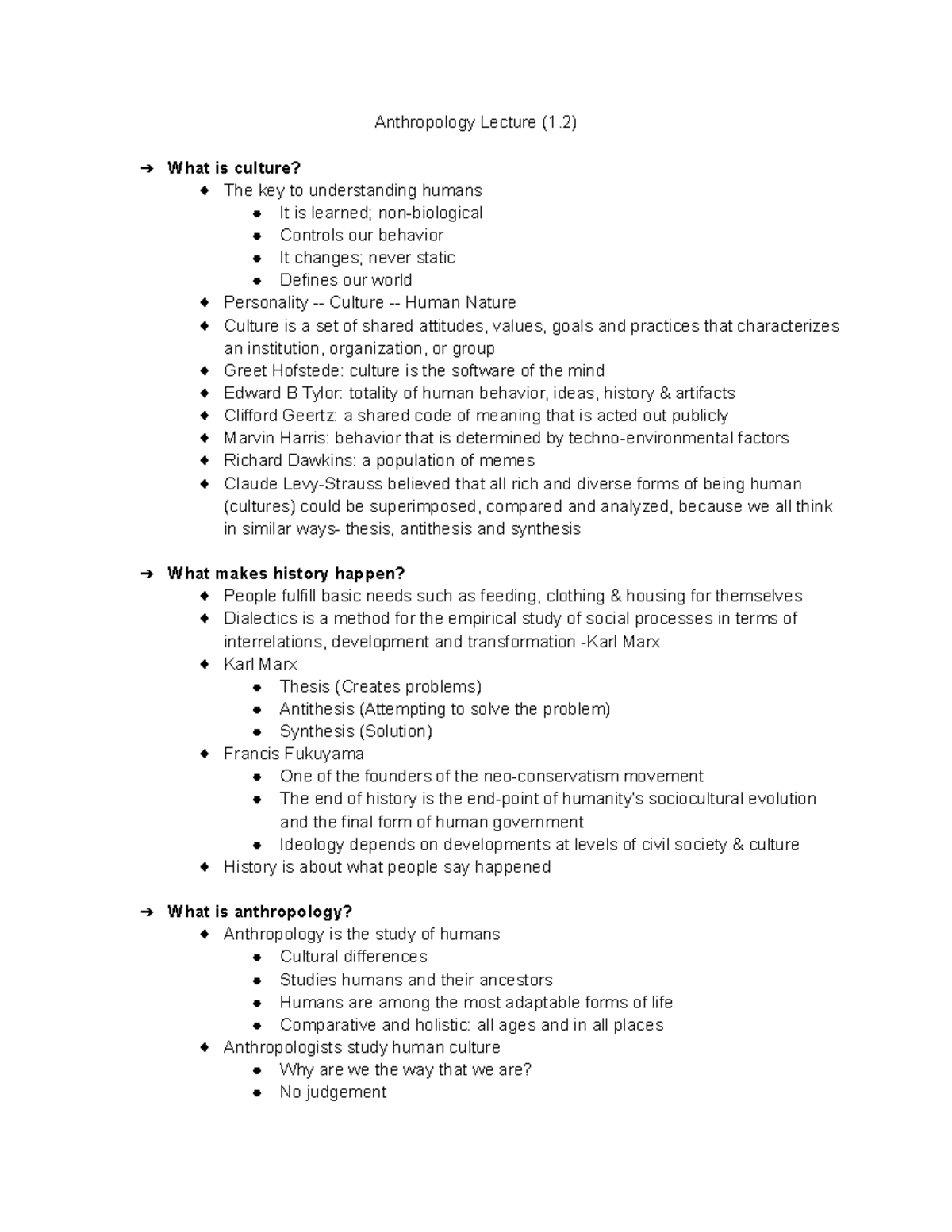 ANTH 205 Lecture Two - Anthropology Lecture (1) What is culture? The ...