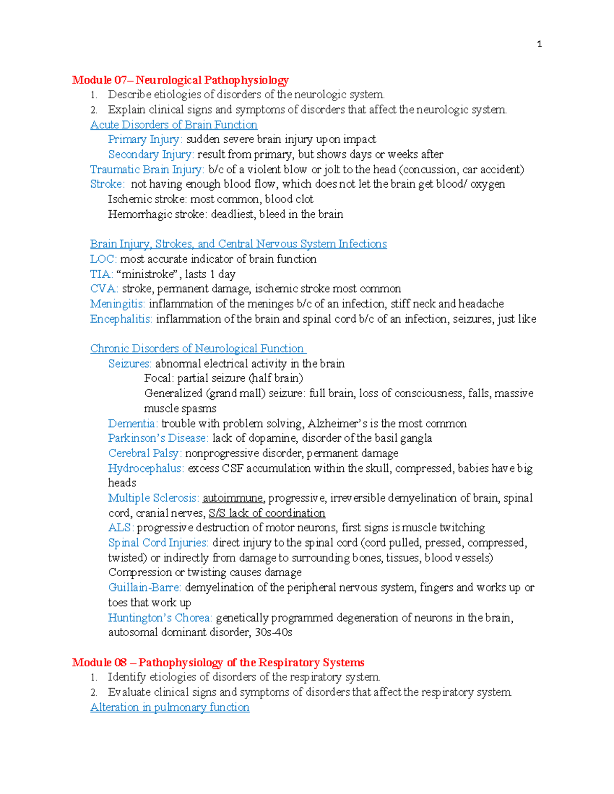 Final Exam Reading Guide - 2024 - Module 07– Neurological ...