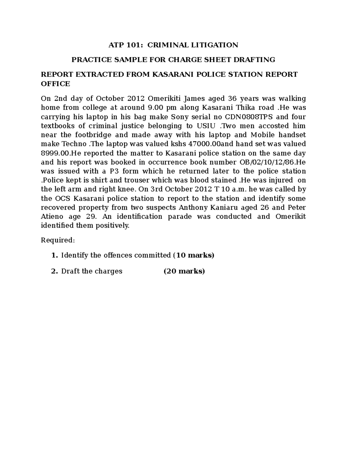 Sample ob for charge sheet drafting atp 101 september 2020 - ATP 101 ...