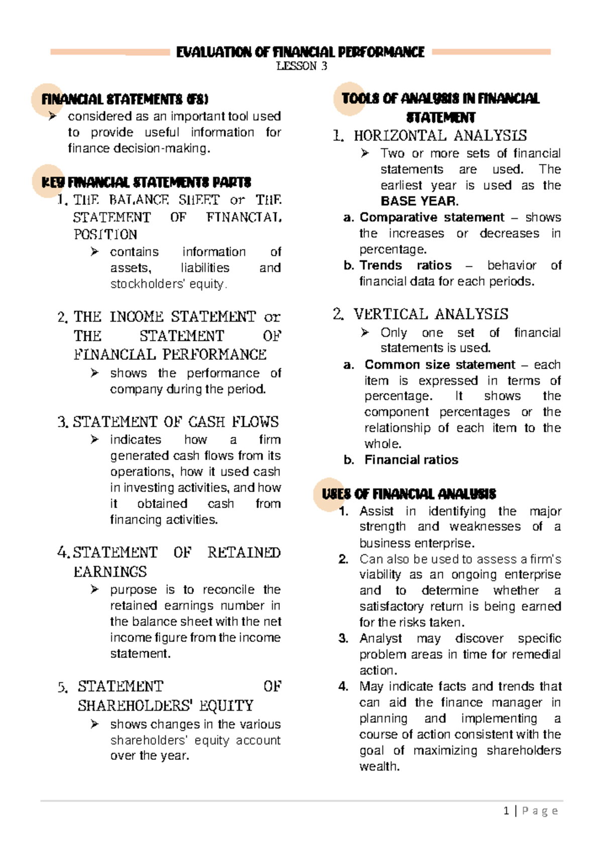 Lesson 3 FM FINANCIAL MANAGEMENT 1 P A G E EVALUATION OF