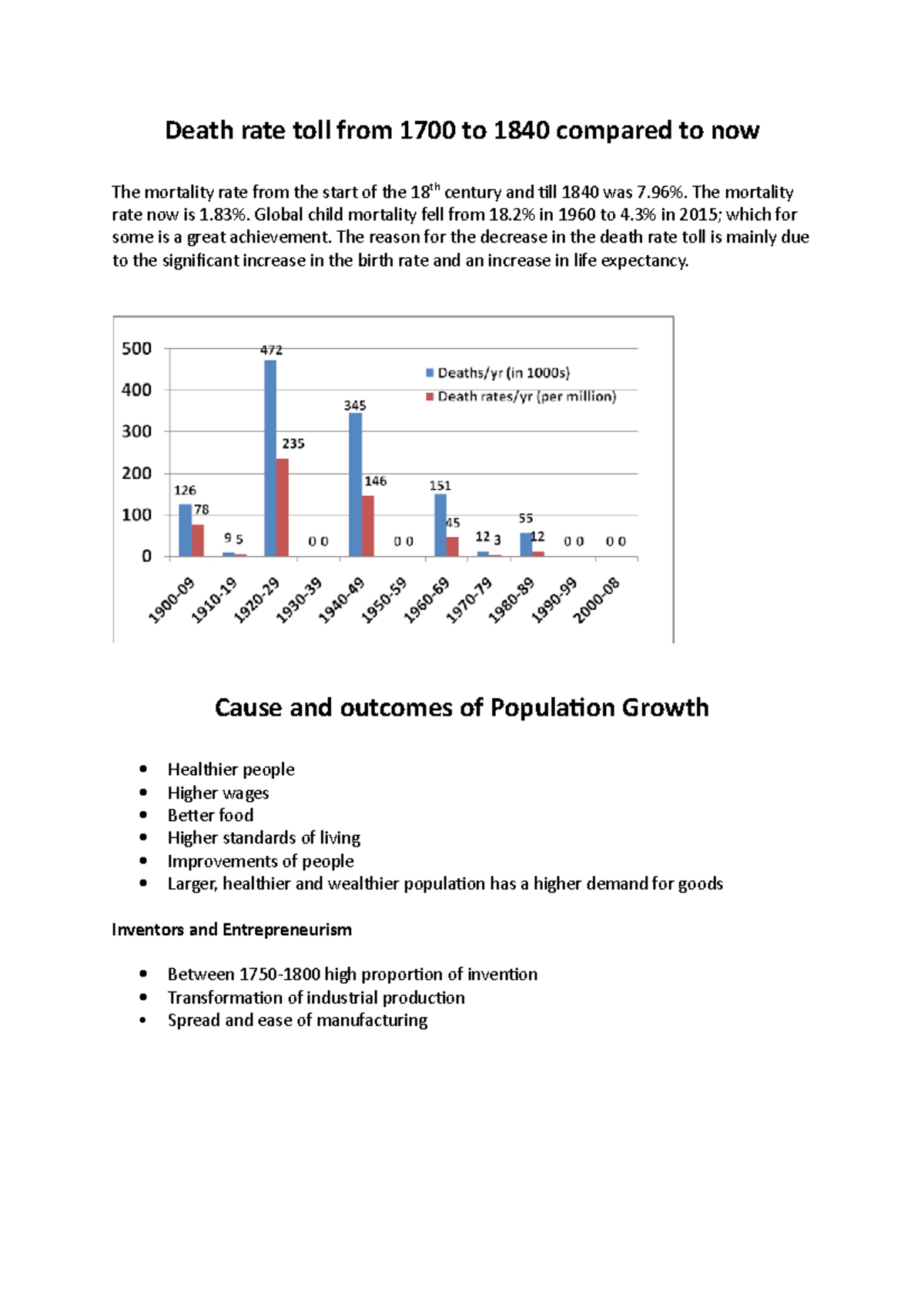 Death rate toll - Examples - Death rate toll from 1700 to 1840 compared ...