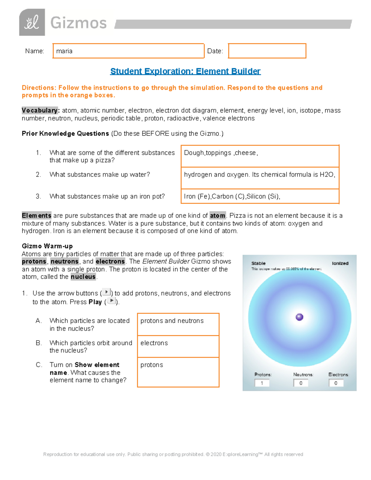 Element Builder Directions&Wrksht - Name: maria Date: Student ...
