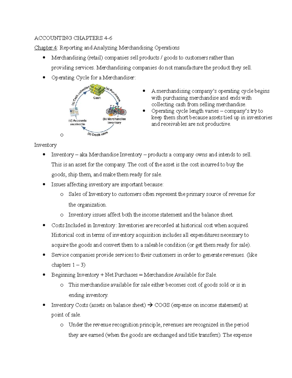 Accounting Test 2 Study Guide Ch 4 6 ACCOUNTING CHAPTERS 4