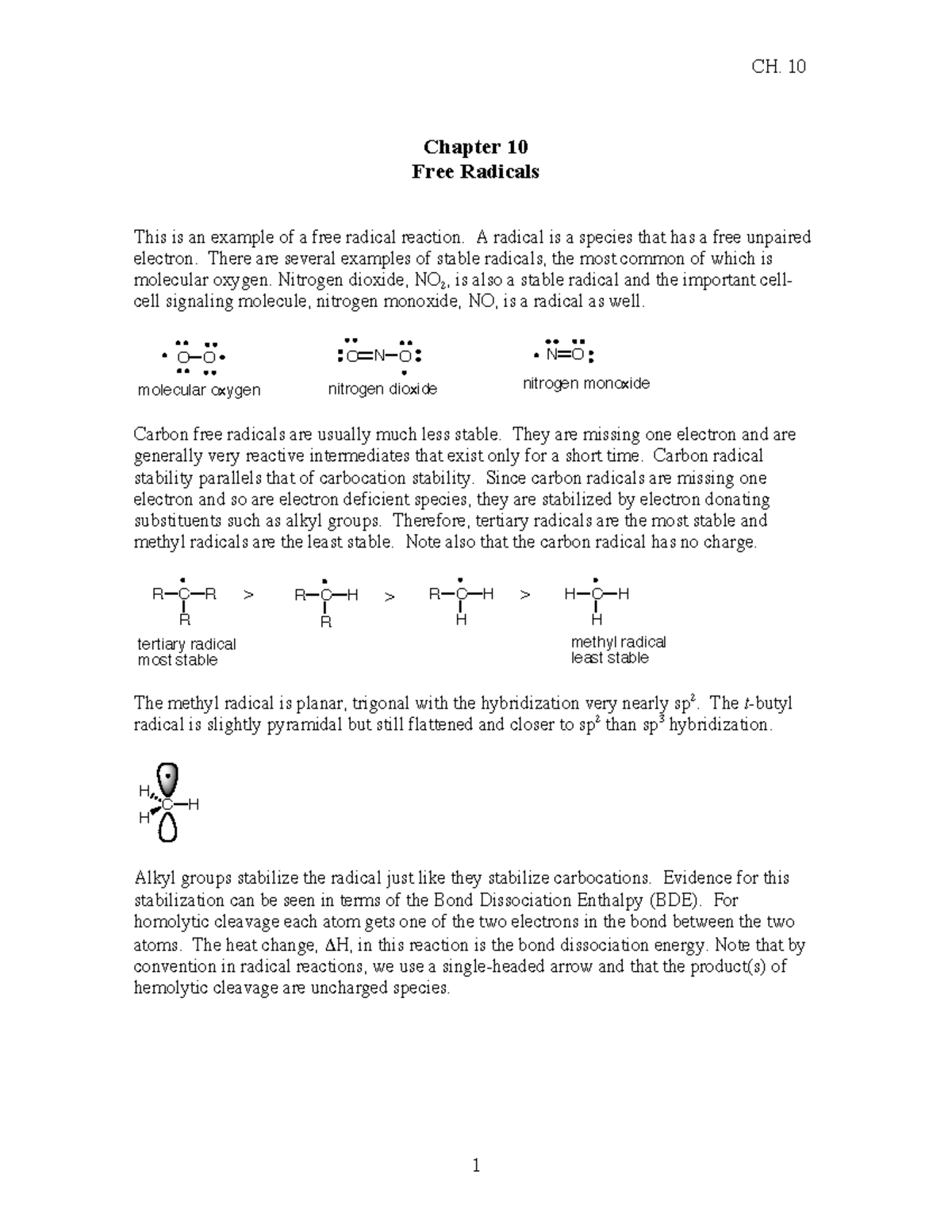 lecture notes pt 1 - Chapter 10 Free Radicals This is an example of a ...