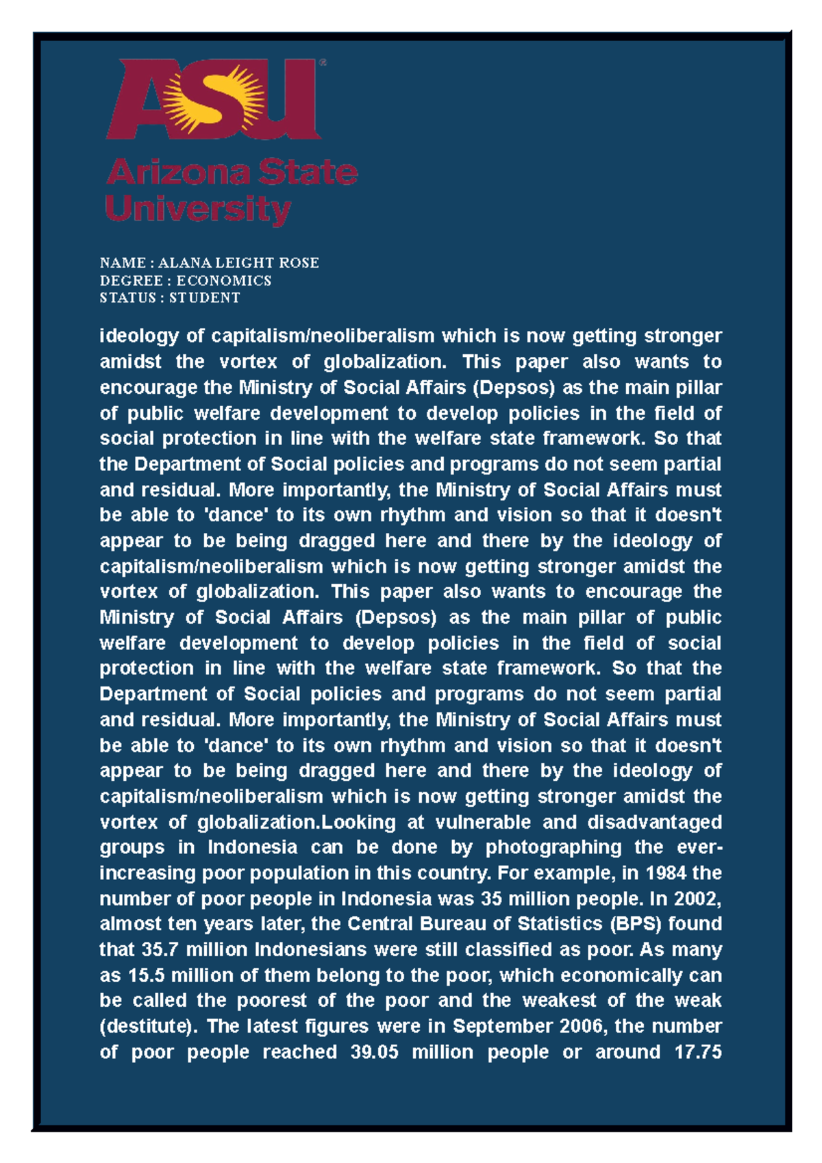 Material in Degree Economics of Arizona State University (21) - DEGREE ...
