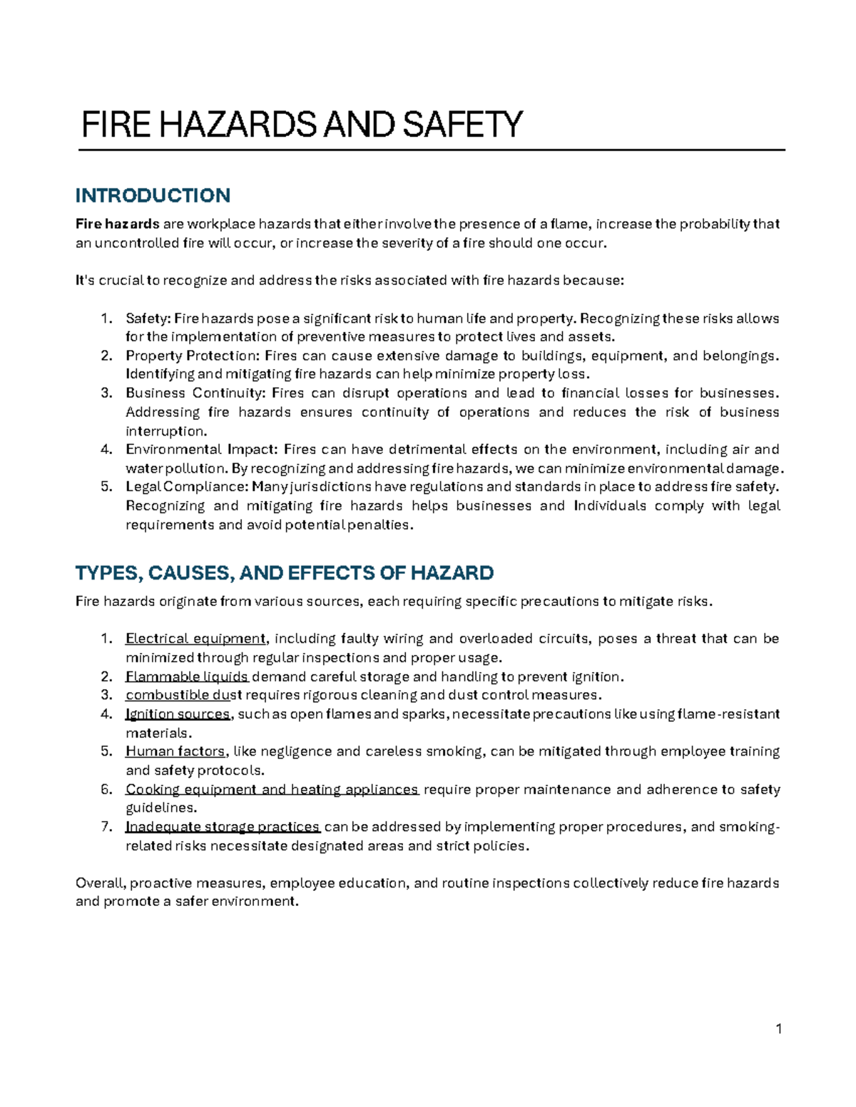 Group 1 Document fire - Summary Mechanical Engineering - FIRE HAZARDS ...