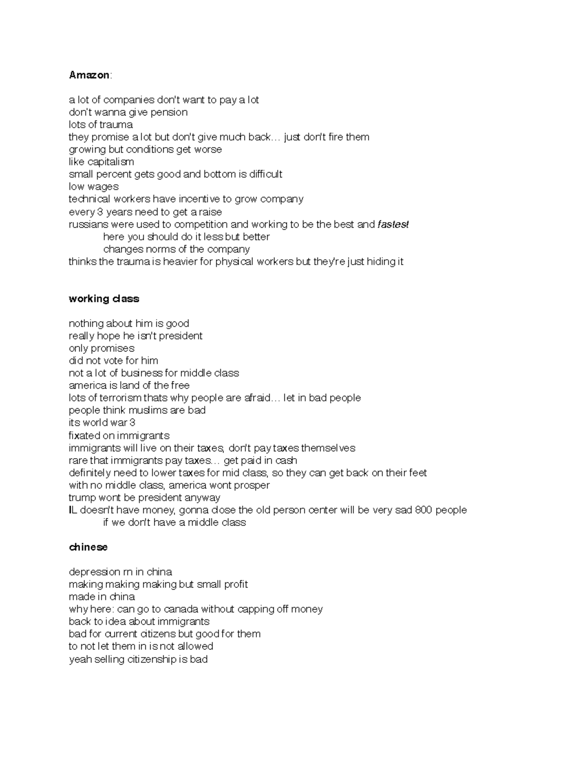 Amazon working class Chinese Notes - Amazon: a lot of companies don't ...