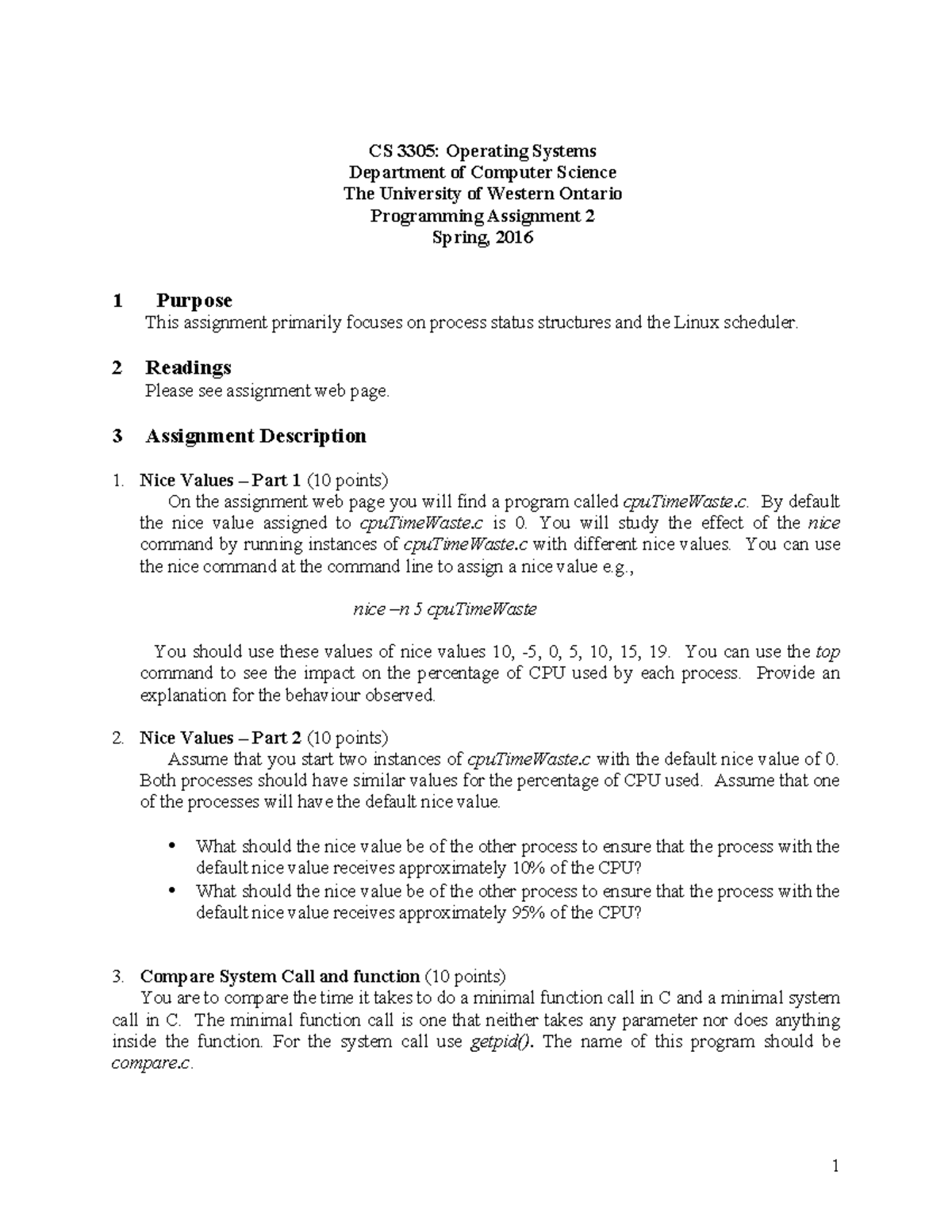 Seminar assignments - Assignment 2 - CS 3305: Operating Systems ...