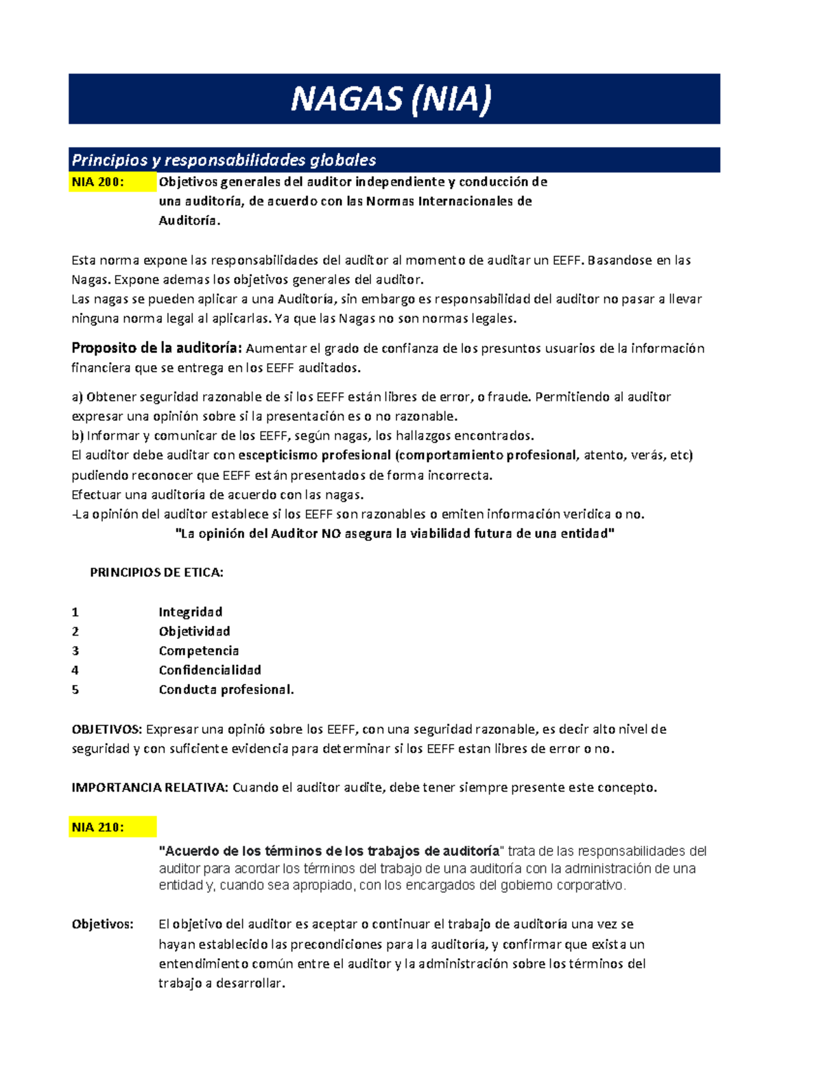 Nagas Resumen (NIAS) - Jsjd - NIA 200: Objetivos generales del auditor ...