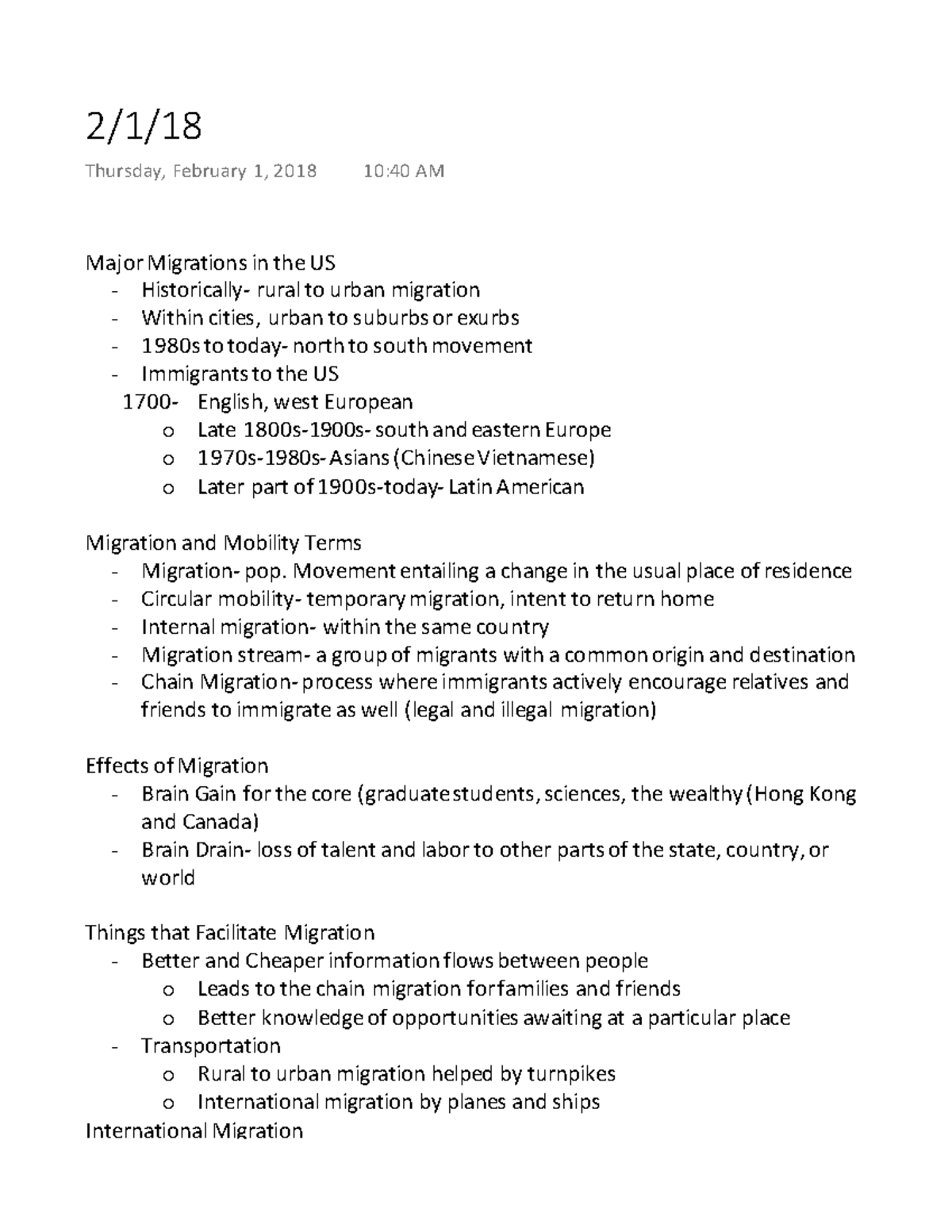 2118 - Lecture notes 2/1/18 - Major Migrations in the US - Historically ...