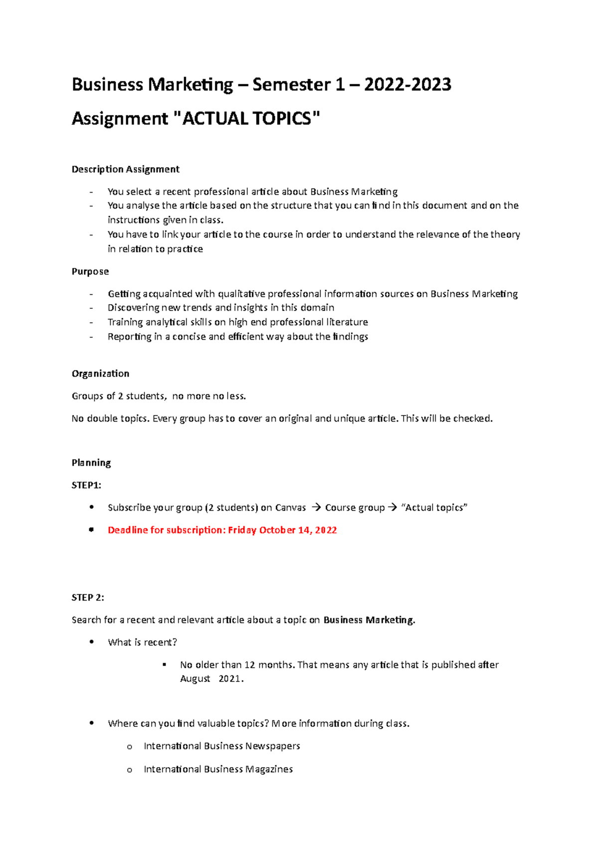 Business Marketing Assignment Actual Topics Sem1 Ay22 23 Business Marketing Semester 1 