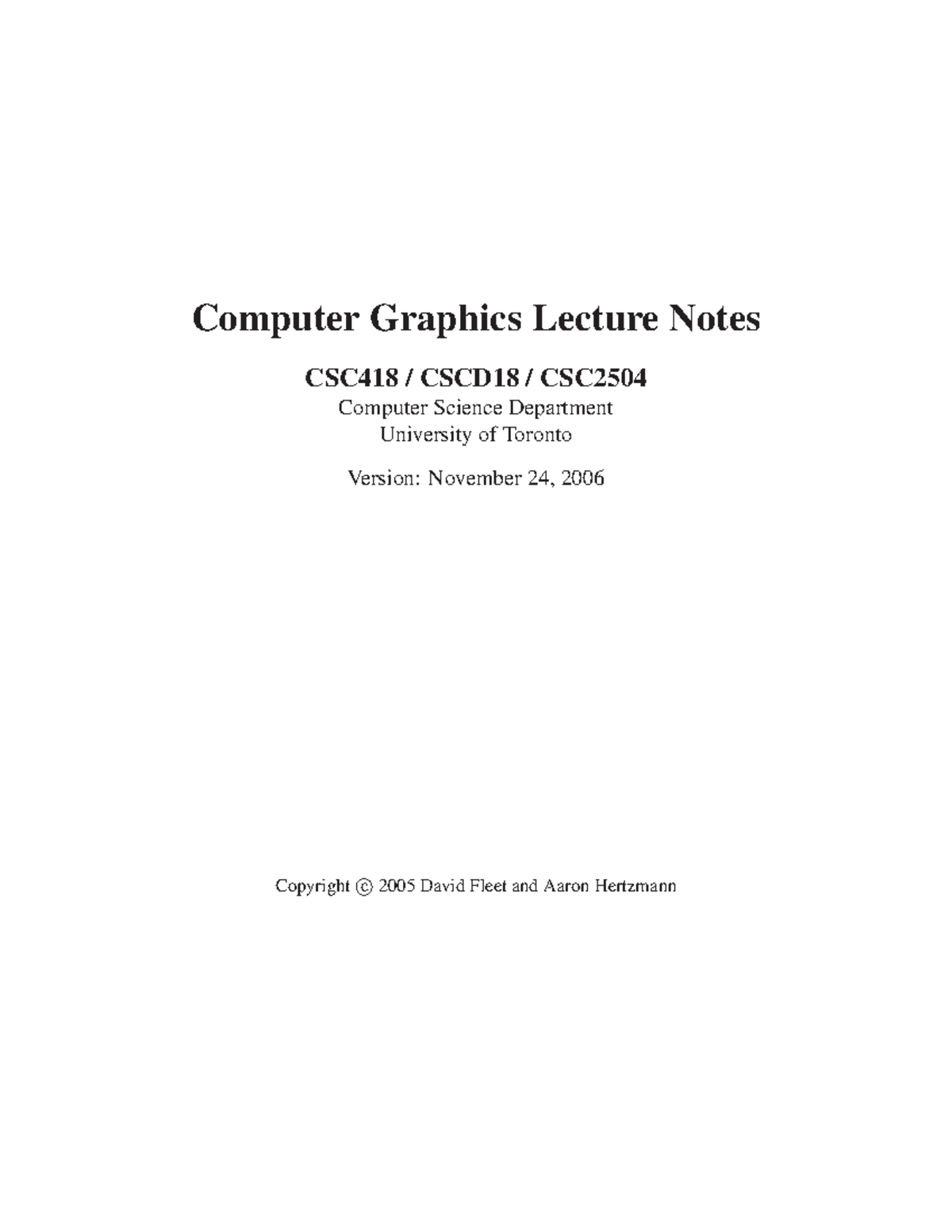418notes Notes Computer Graphics Lecture Notes Csc418 Cscd18 Csc Computer Science