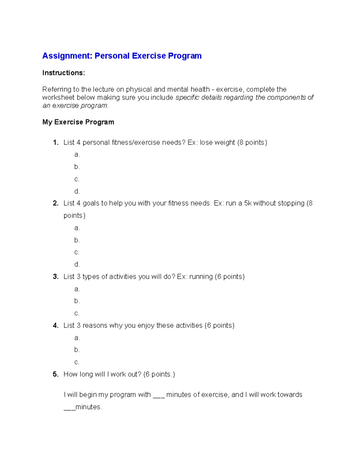 Personal Exercise Program 2022 - Assignment: Personal Exercise Program ...