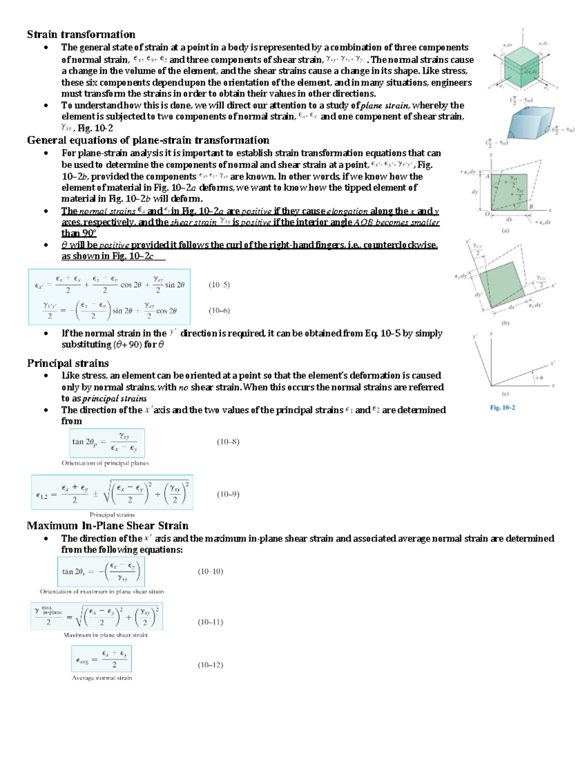 Strain Transformation - Strain transformation The general state of strain at a point in a body ...