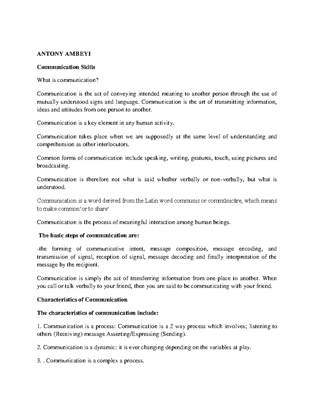 A1 Communication skills- Booklet - ANTONY AMBEYI Communication Skills ...