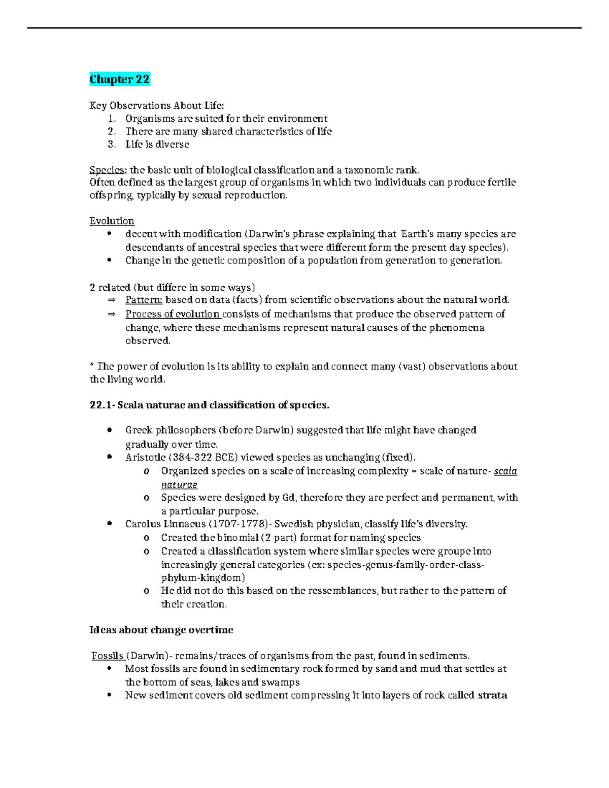 Chapter 22 Guided notes - Chapter 22 Key Observations About Life: 1 ...