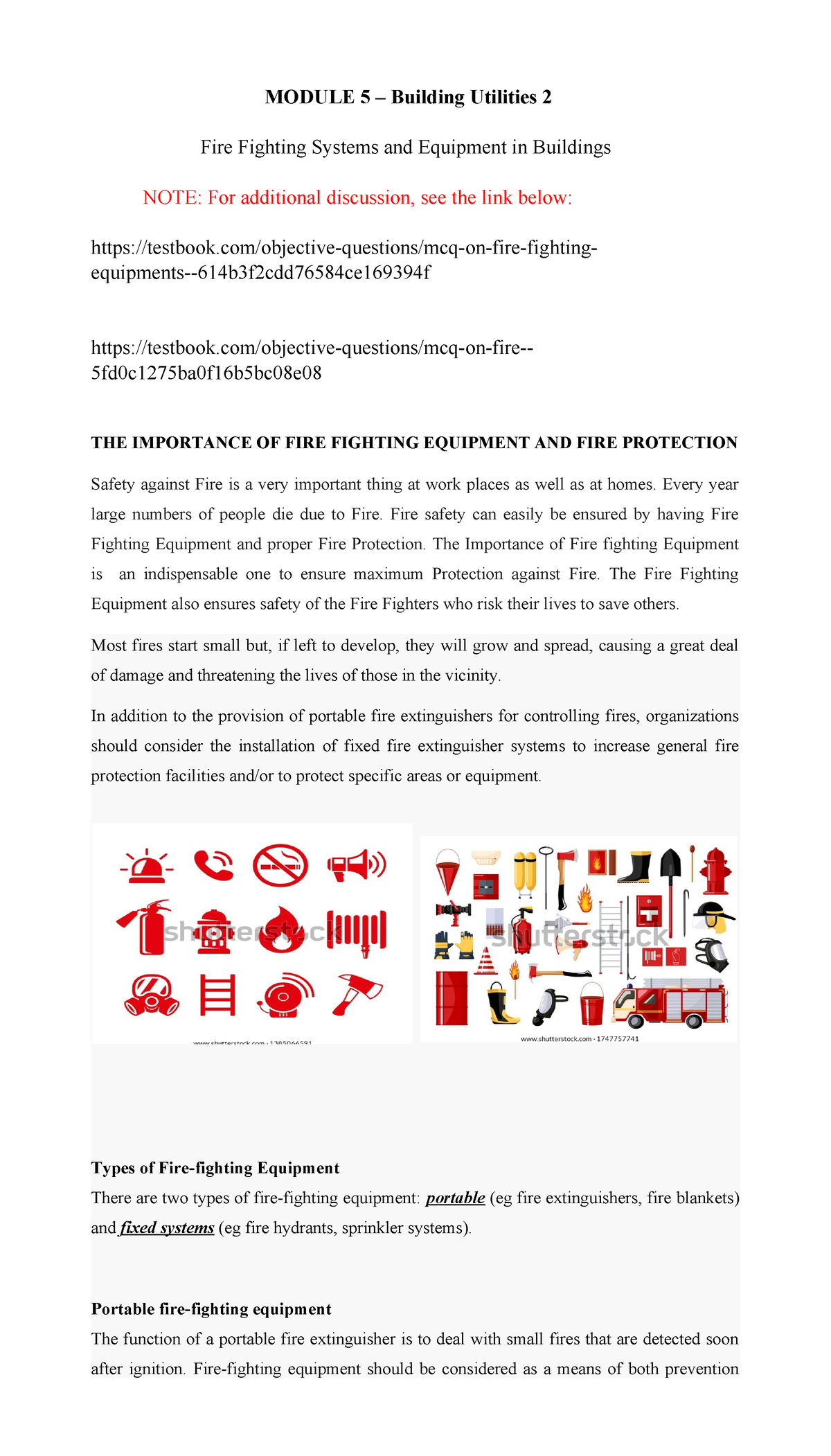 Module 5 Fire Fighting Systems Equipment - MODULE 5 – Building Utilities 2 Fire Fighting Systems ...
