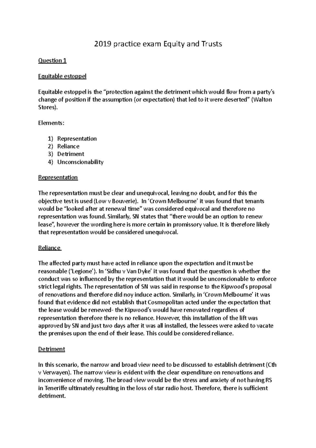 2019 practice exam Equity and Trusts - 2019 practice exam Equity and ...